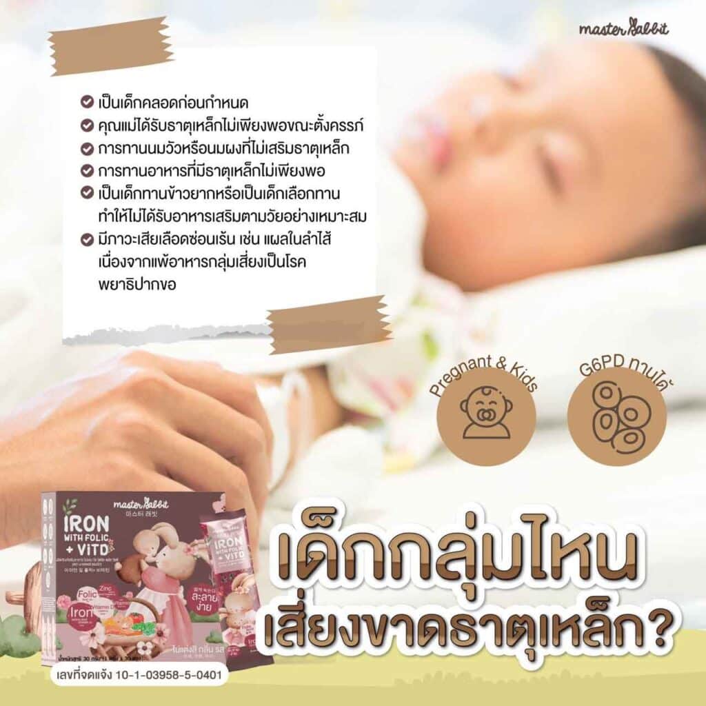 ธาตุเหล็ก และ โฟลิกพลัส วิตดี Master Rabbit Iron With Folic + Vit D ...